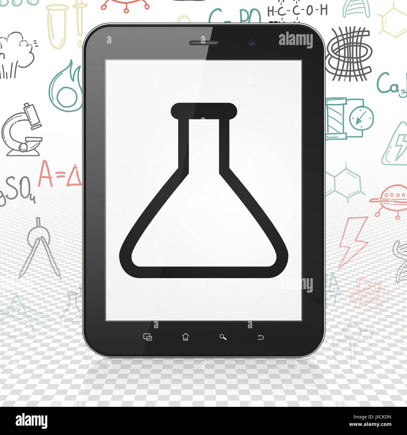 Science concept: Tablet Computer with Flask on display Stock Photo - Alamy