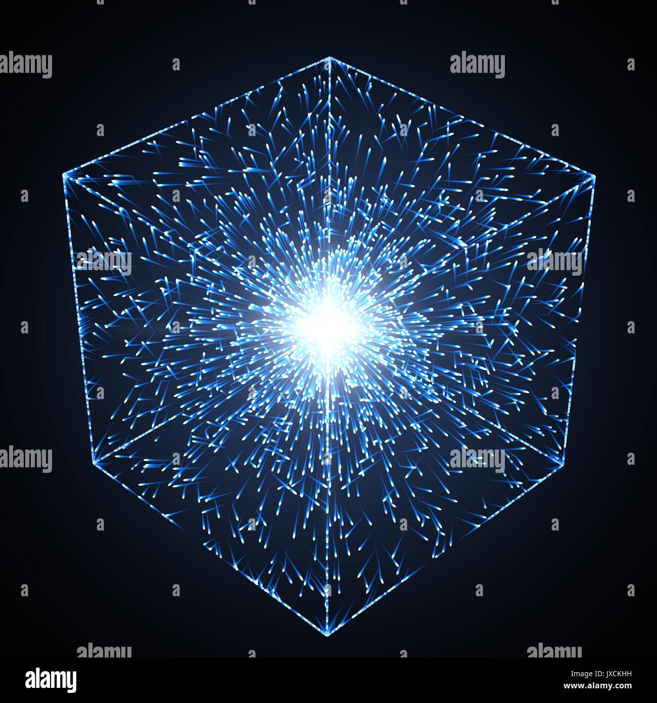 energy particles around light source. blue version Stock Photo - Alamy