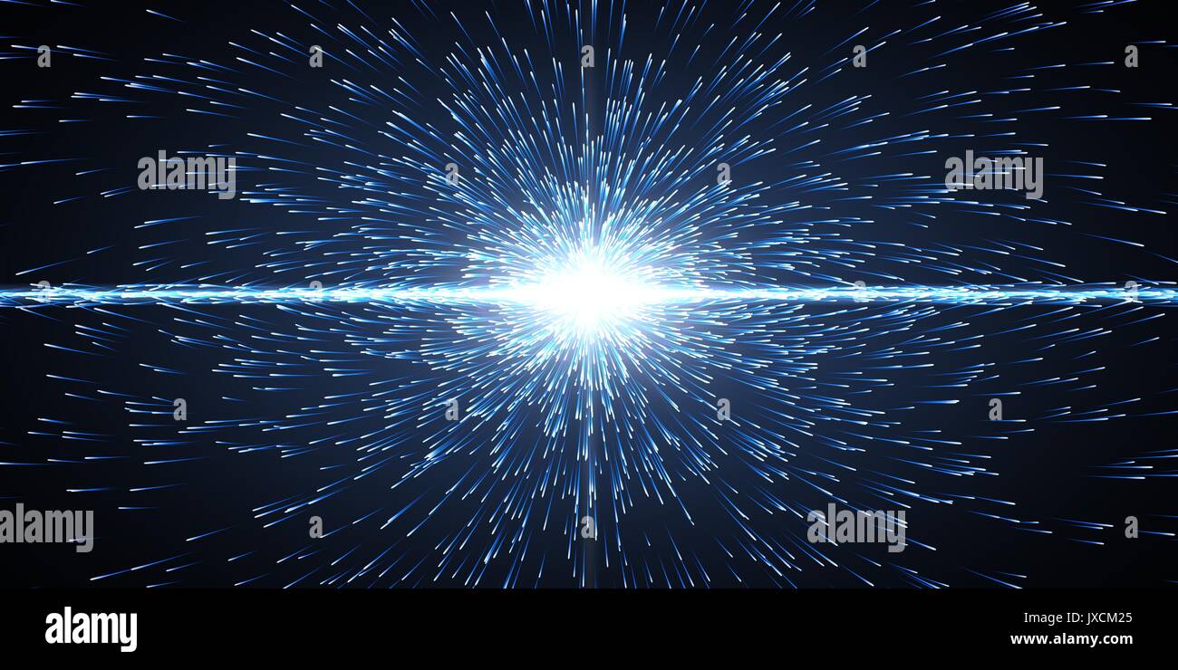 energy particles around light source. wide format, blue version Stock ...