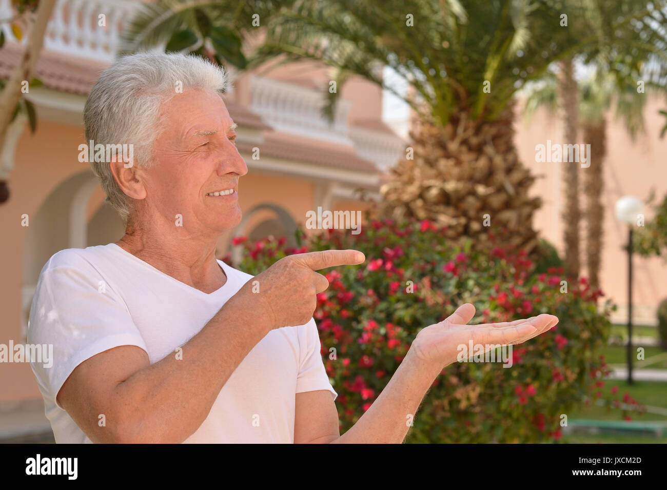 elderly man pointing Stock Photo - Alamy
