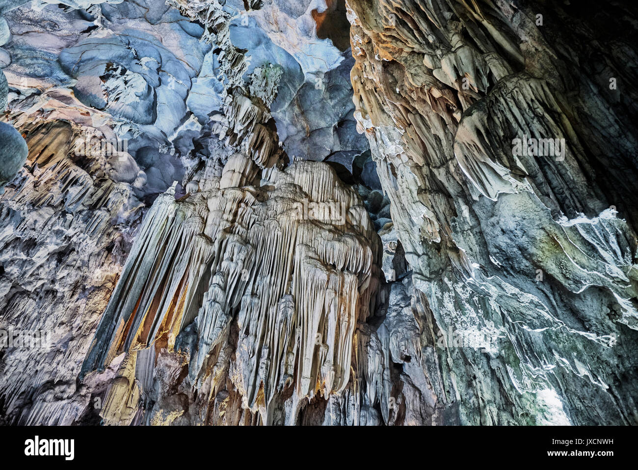 inside a big limestone cave in vietnam Stock Photo - Alamy