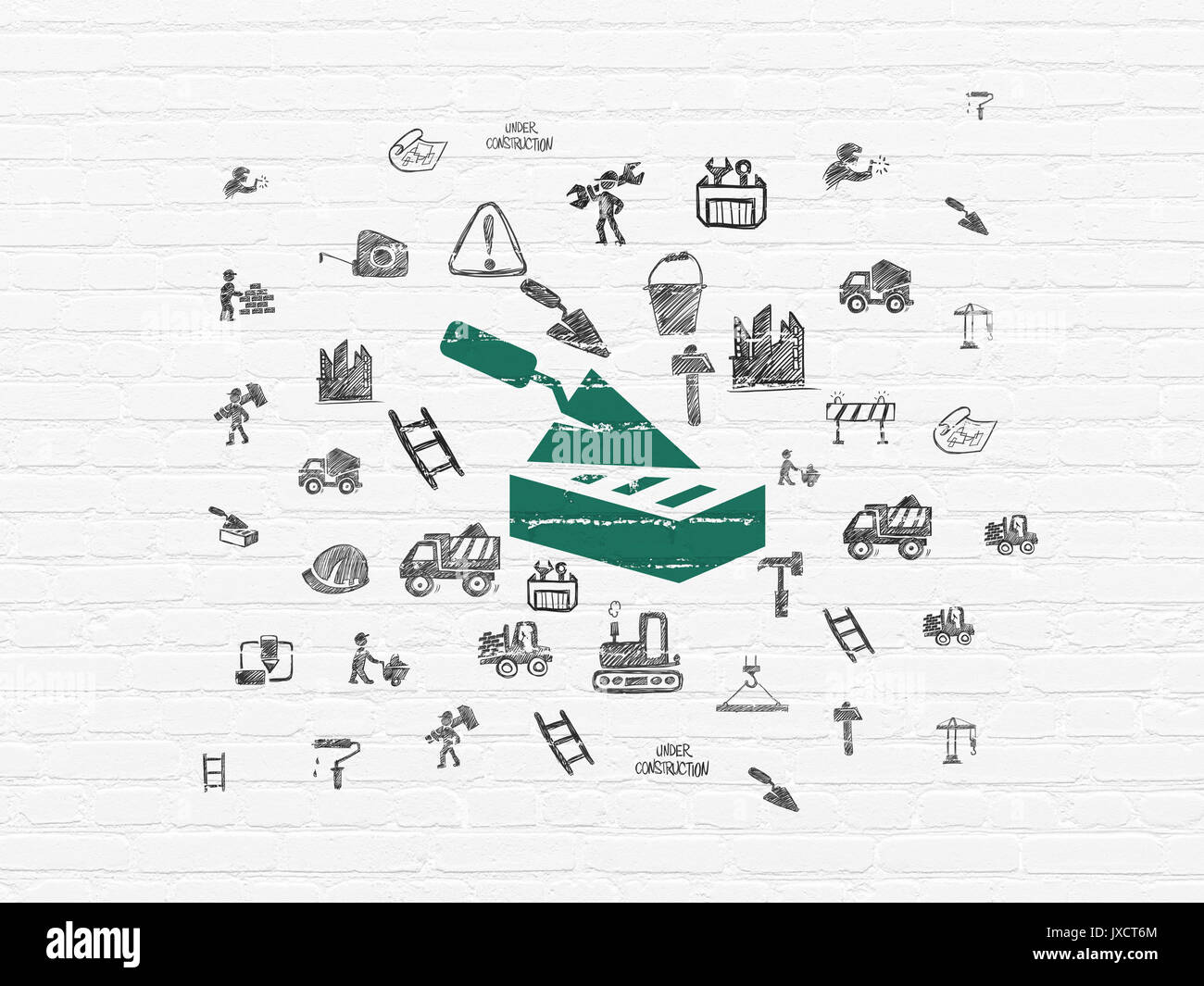 Construction concept: Brick Wall on wall background Stock Photo - Alamy