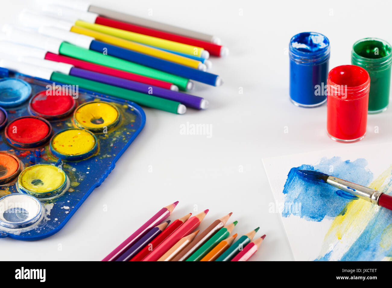 Items for children's creativity, background Stock Photo - Alamy