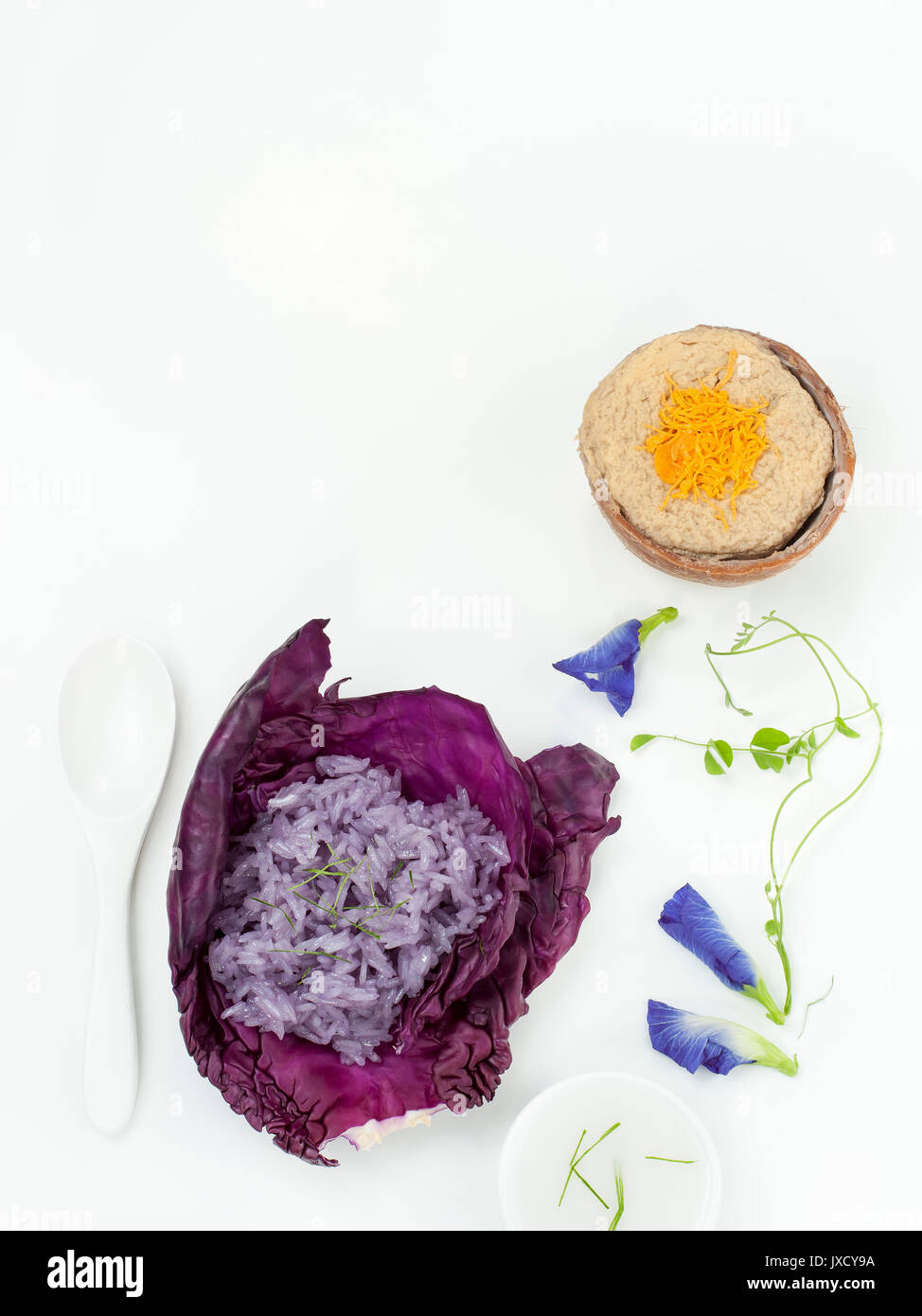 Blue pea sticky rice Thai custard with coconut milk thai dessert asian ...