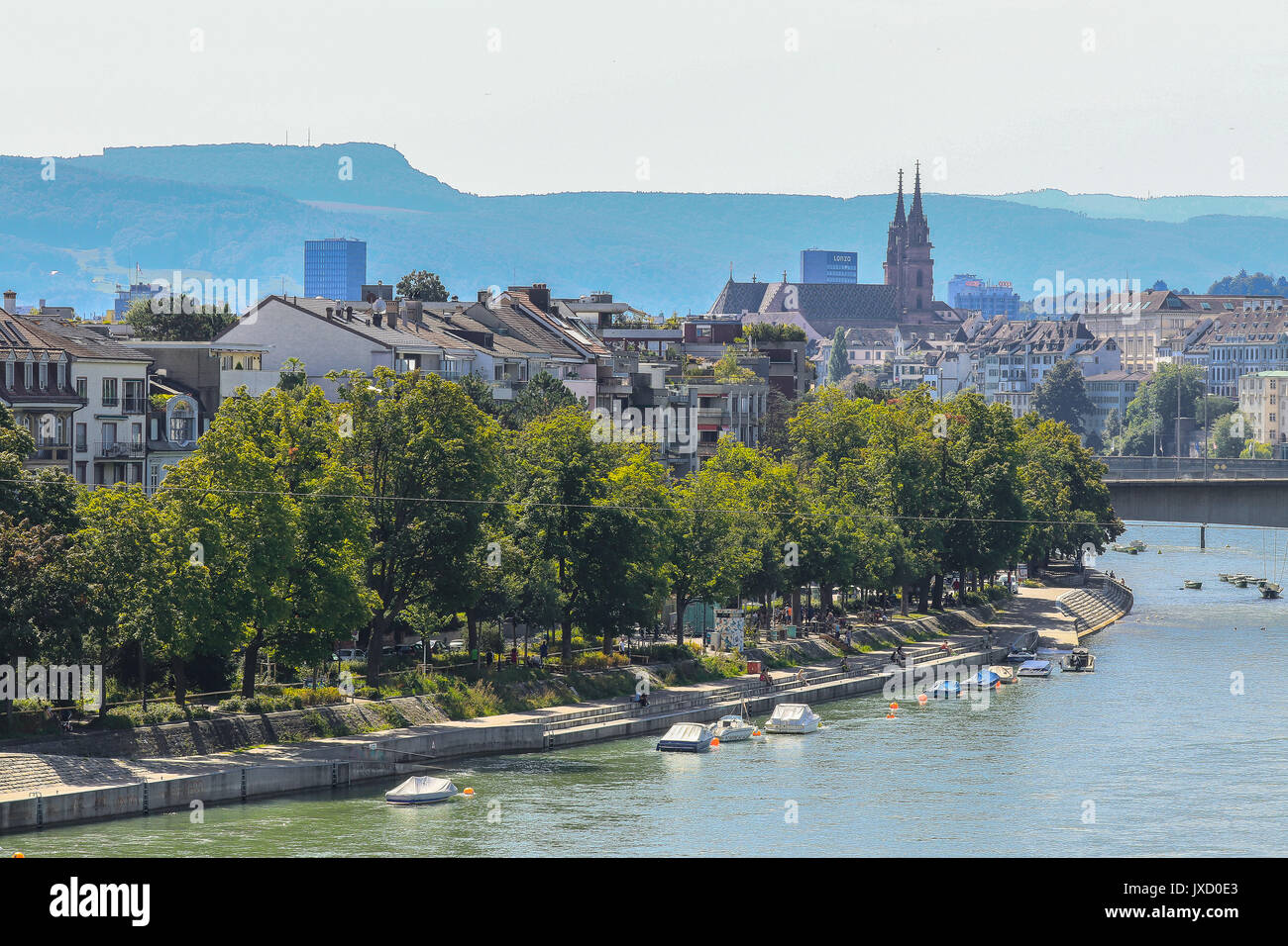 Historic houses along Rhine river in Basel, Basel-Stadt, Switzerland ...