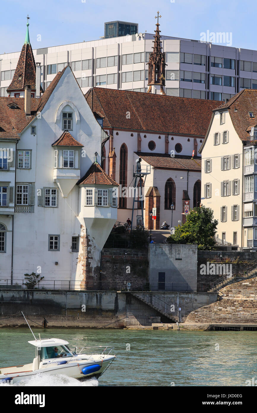 Historic houses along Rhine river in Basel, Basel-Stadt, Switzerland ...