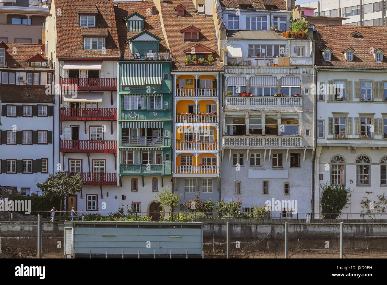 Historic houses along Rhine river in Basel, Basel-Stadt, Switzerland ...