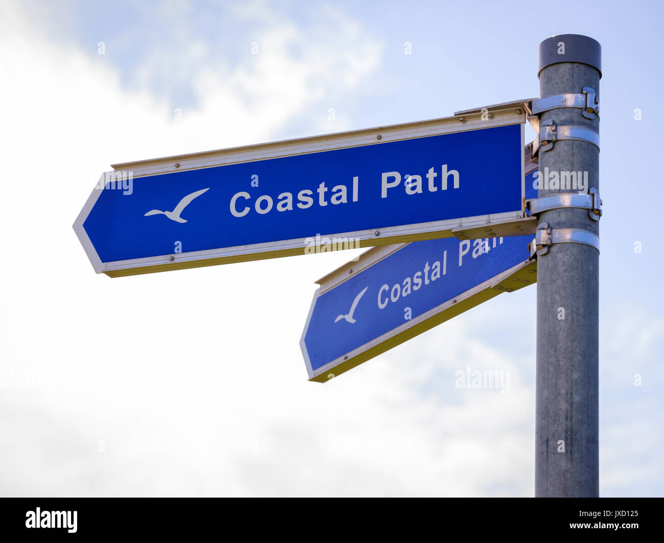 Coastal path signs point visitors around the Needles beauty spot on the ...