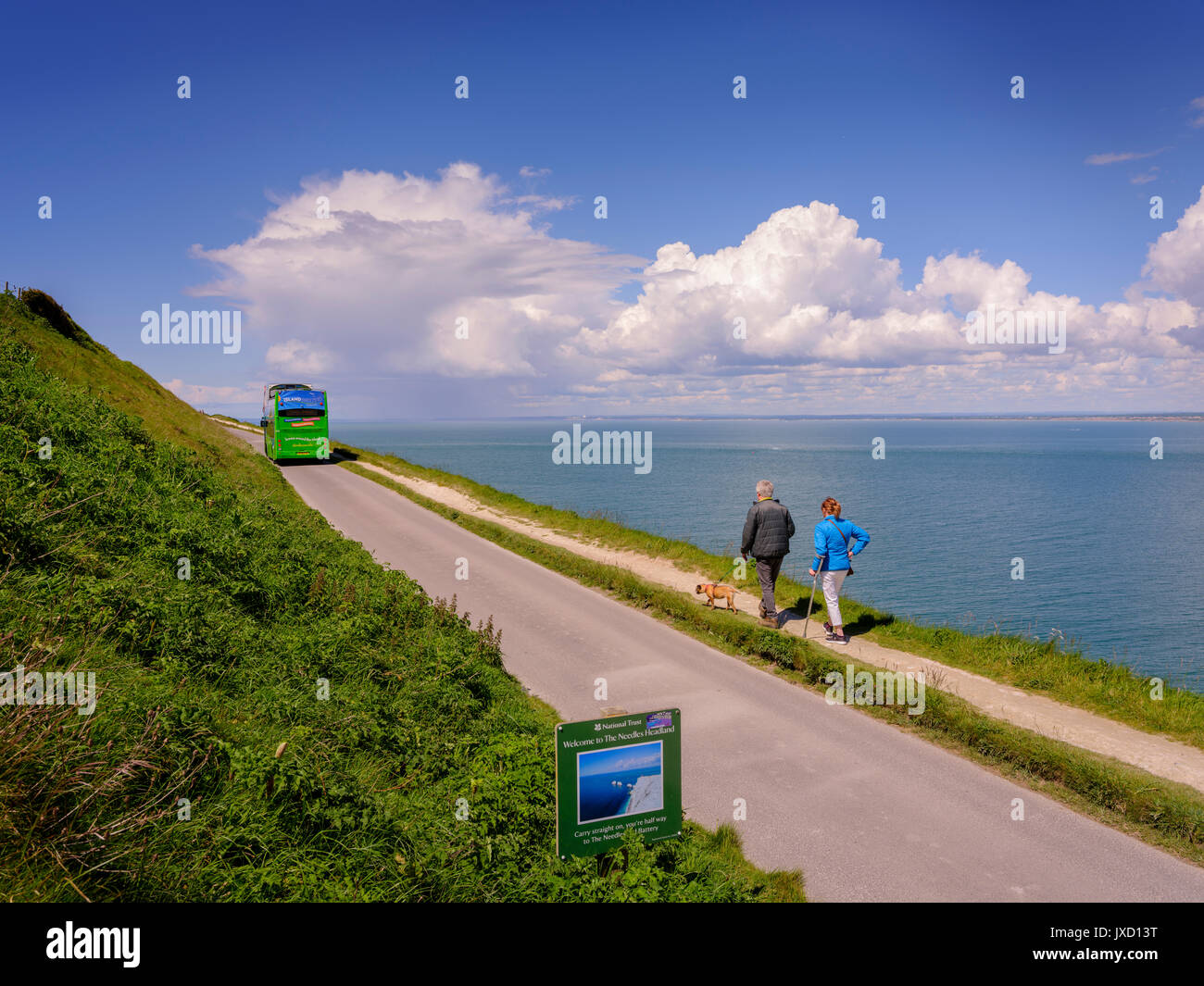 The Needles Breezer bus approaches the Needles on the Isle of Wight as ...