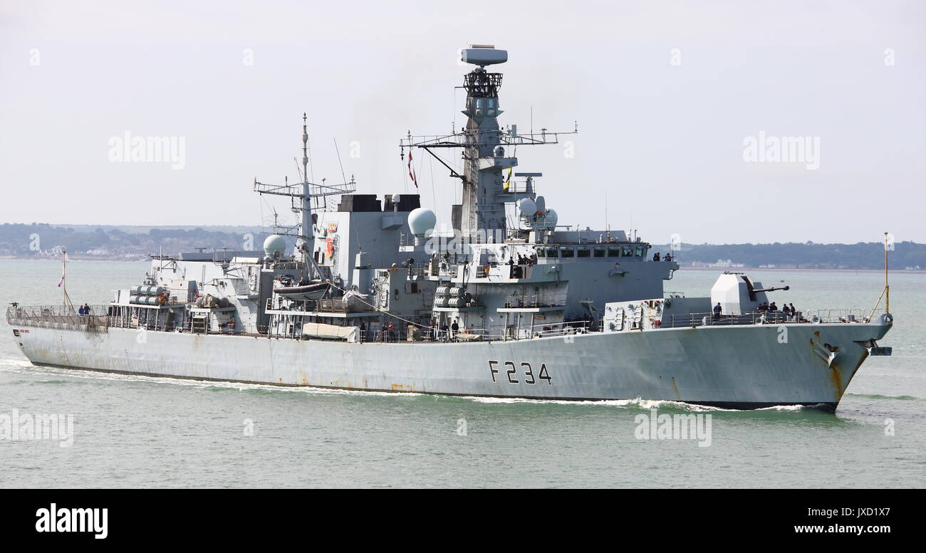 Royal Navy Type 23 Frigate HMS Iron Duke (F234) arriving home to ...