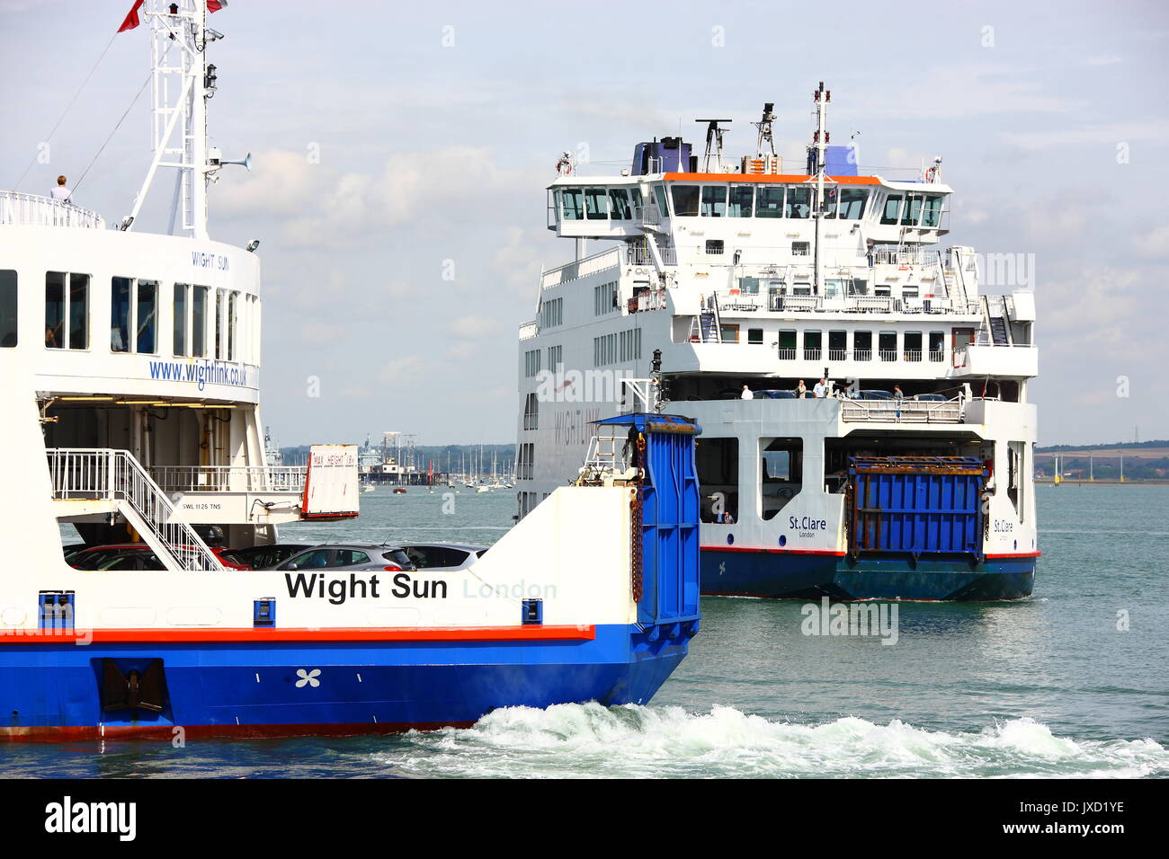 Two Isle of Wight car ferries meet in Portsmouth Harbour Stock Photo ...