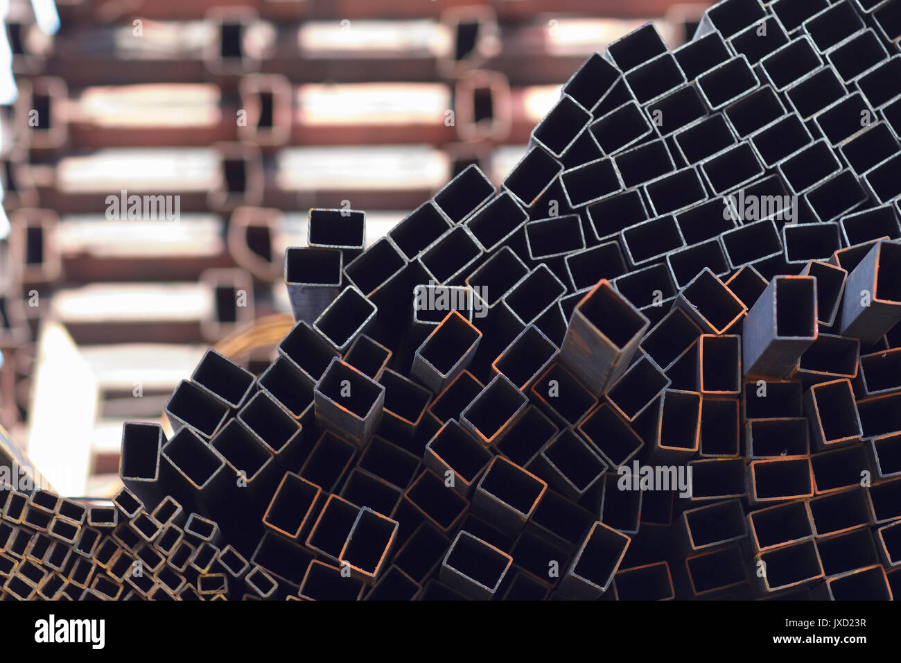 Metal profile pipe of rectangular cross section in packs at the ...