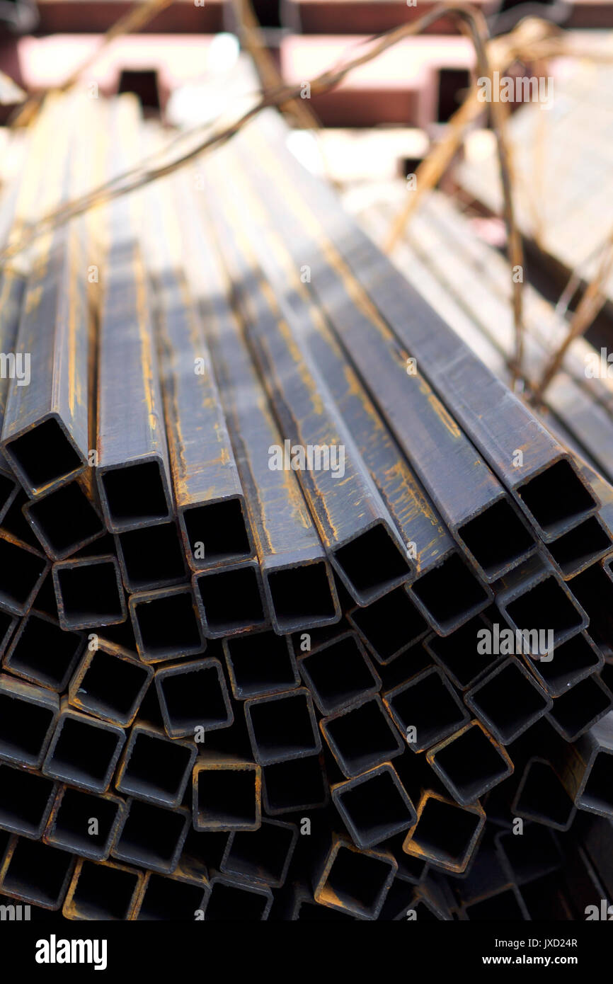 Metal profile pipe of rectangular cross section in packs at the ...