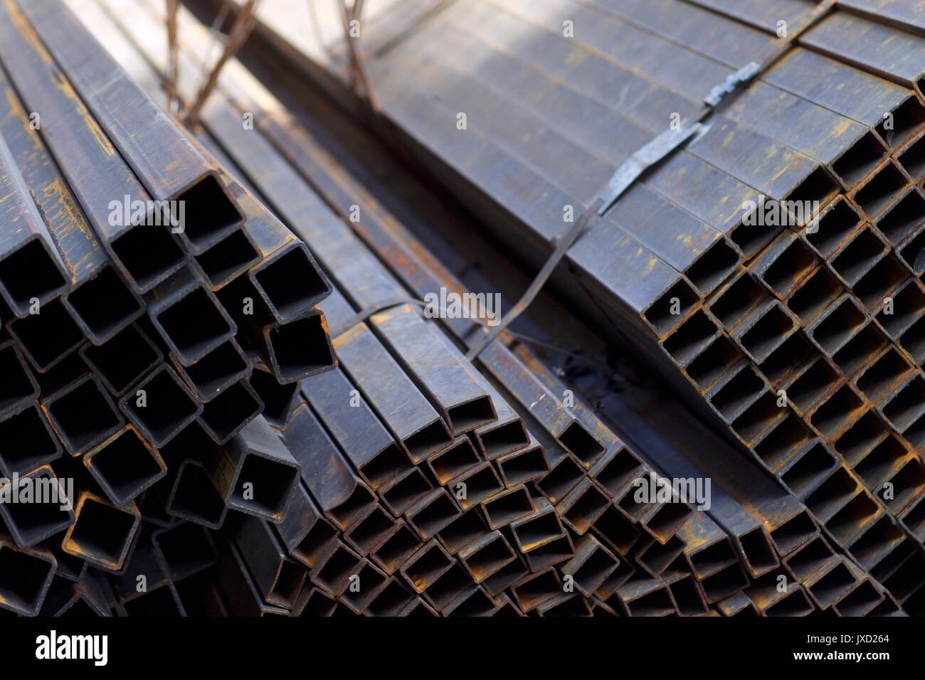 Metal profile pipe of rectangular cross section in packs at the ...