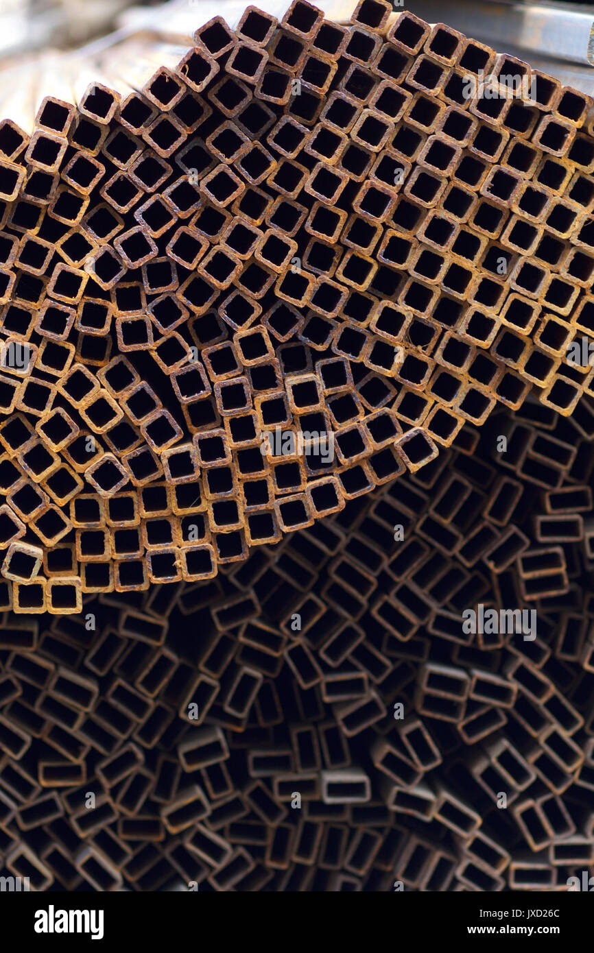 Metal profile pipe of rectangular cross section in packs at the ...