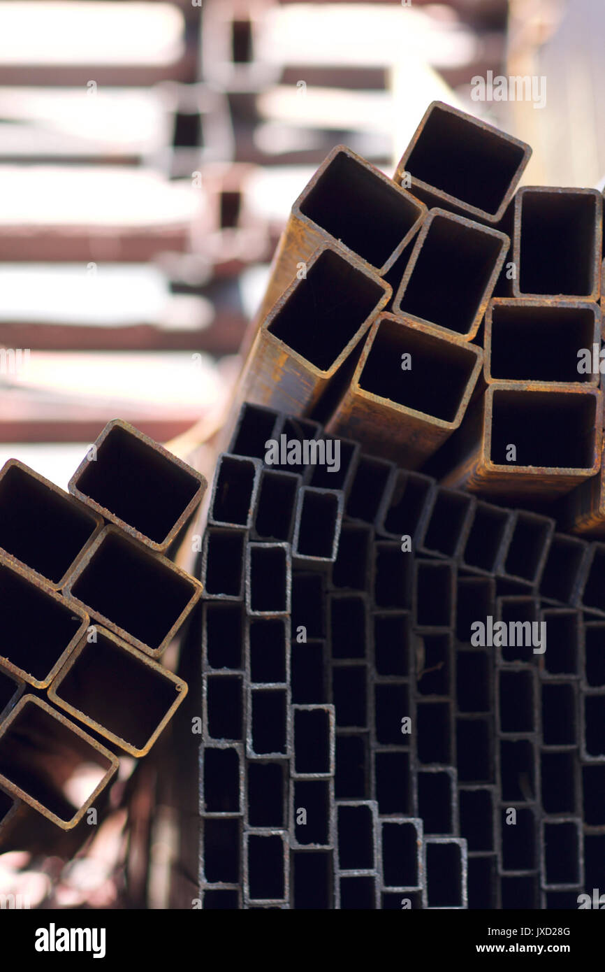 Metal profile pipe of rectangular cross section in packs at the ...