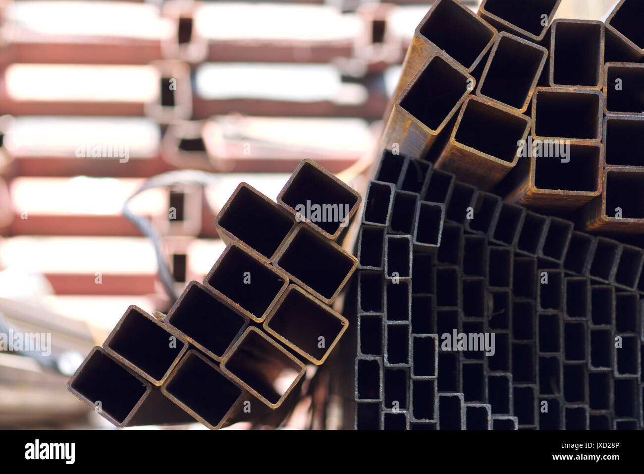 Metal profile pipe of rectangular cross section in packs at the ...