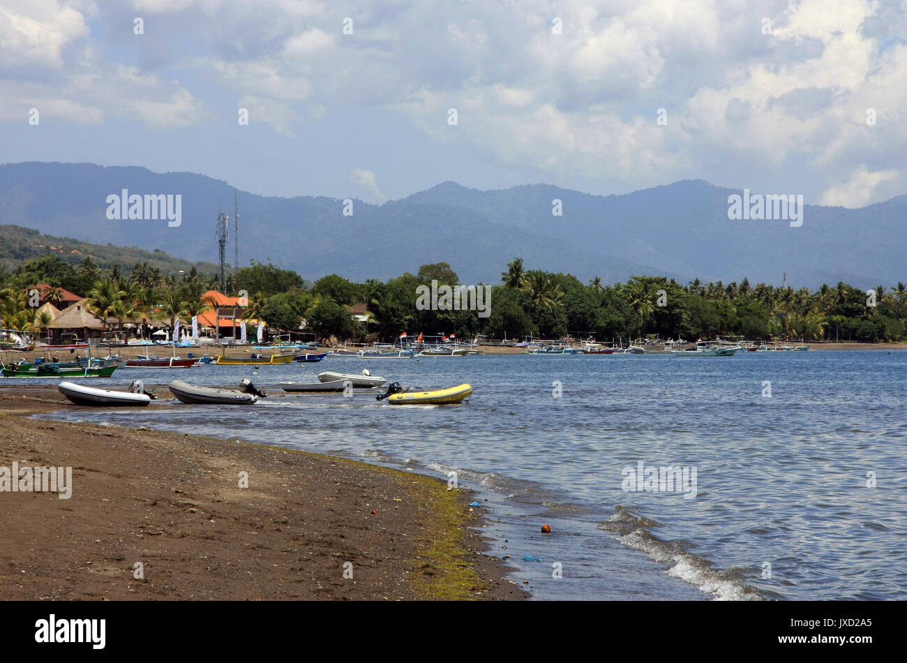 Lovina Beach in Bali, Indonesia - view of beach and sea with boats in ...
