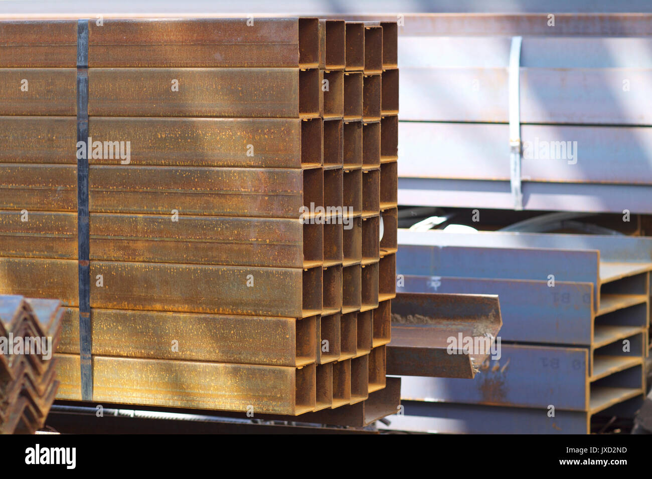 Metal profile pipe of rectangular cross section in packs at the ...