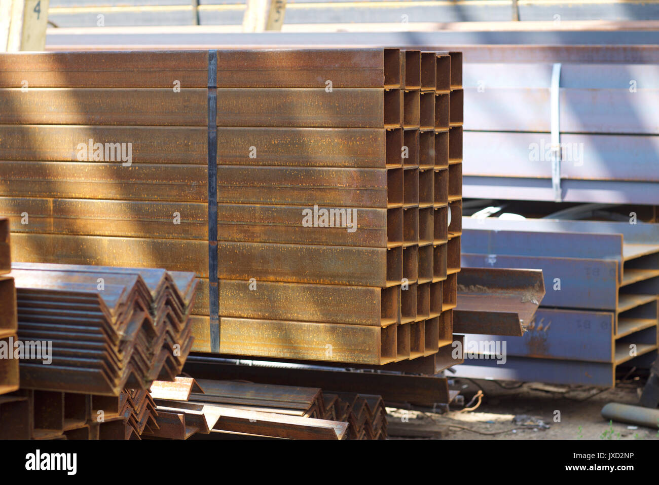 Metal profile pipe of rectangular cross section in packs at the ...