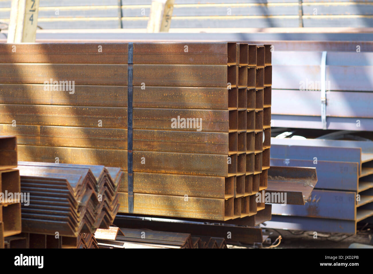 Metal profile pipe of rectangular cross section in packs at the ...