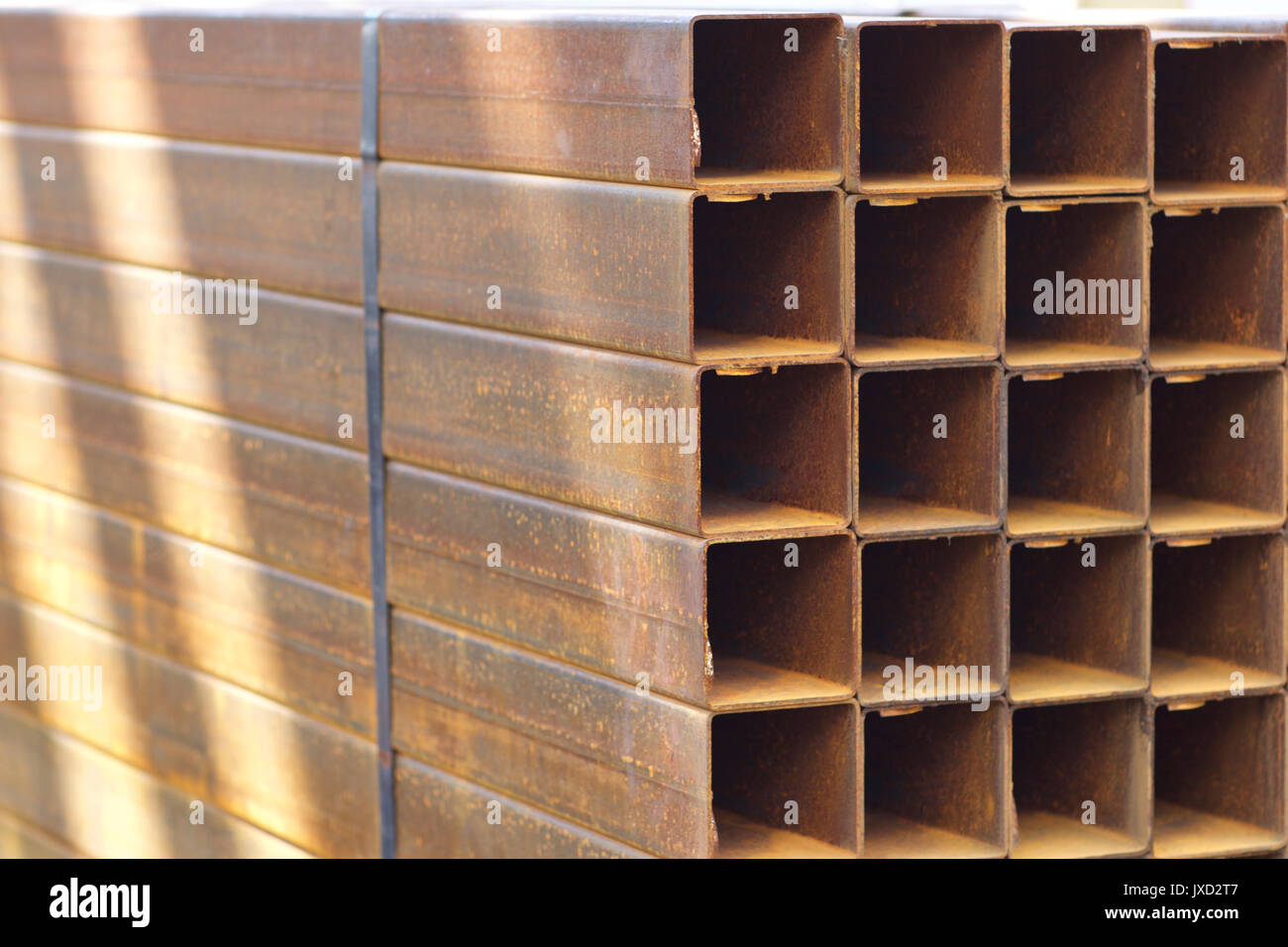 Metal profile pipe of rectangular cross section in packs at the ...