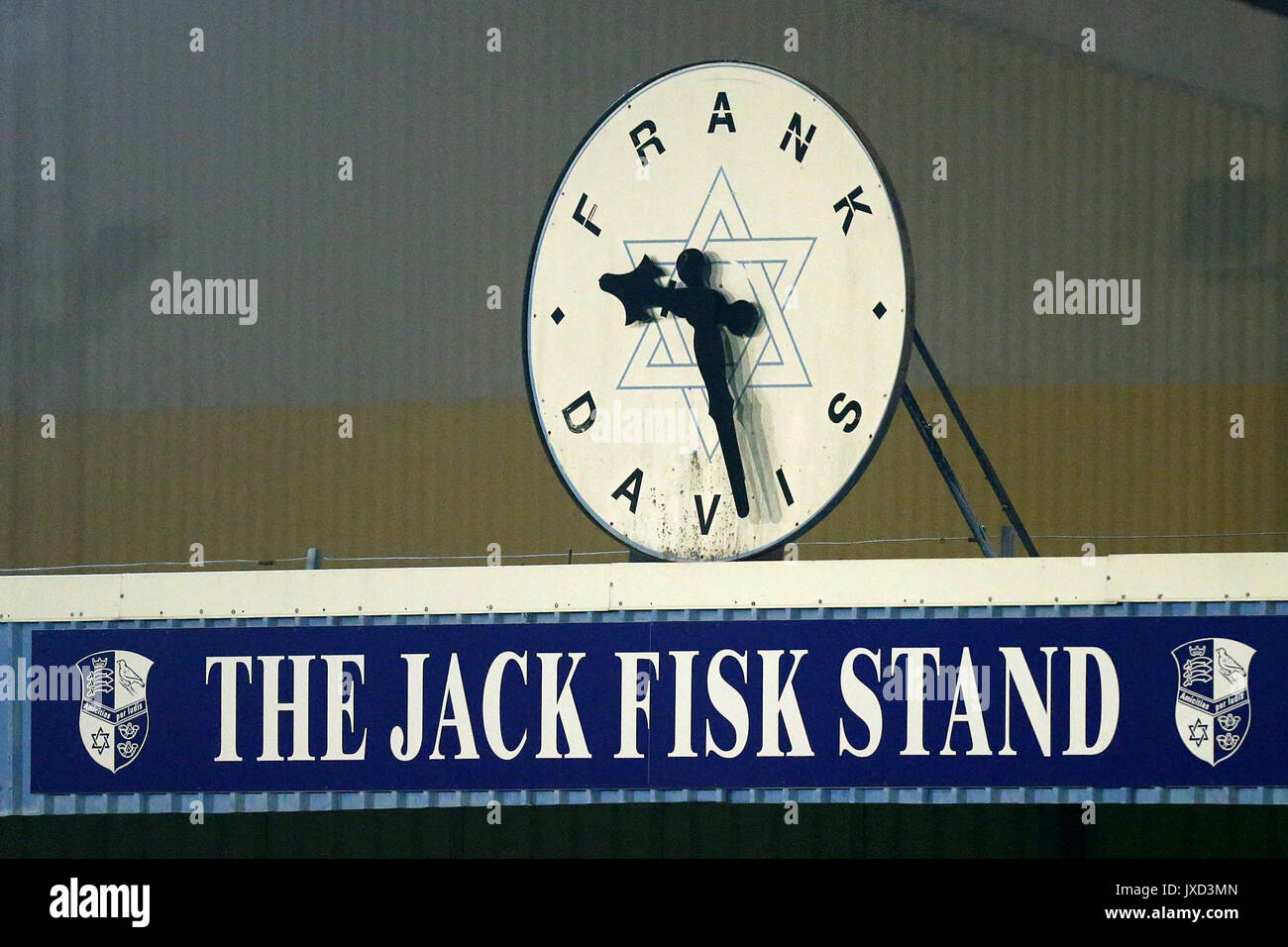 The Frank Davis clock on the Jack Fisk Stand during Wingate & Finchley ...