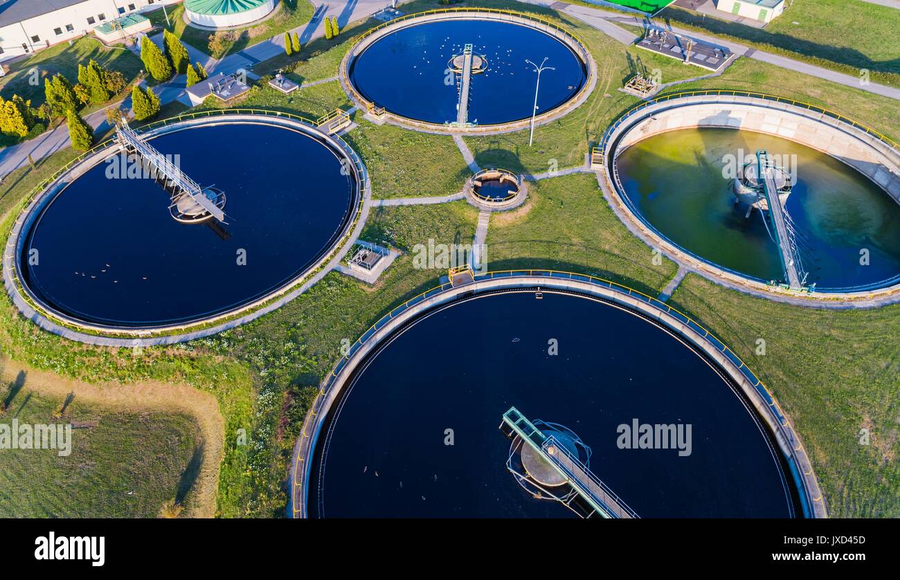 Aerial view of modern industrial sewage treatment plant Stock Photo - Alamy