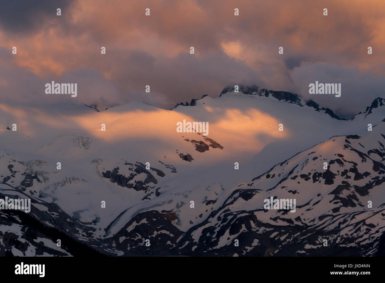Remote mountain range at the end of the day with panoramic view Stock ...