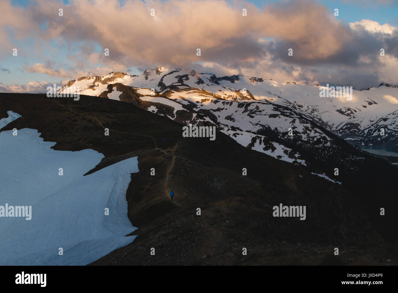 Remote mountain range at the end of the day with panoramic view Stock ...