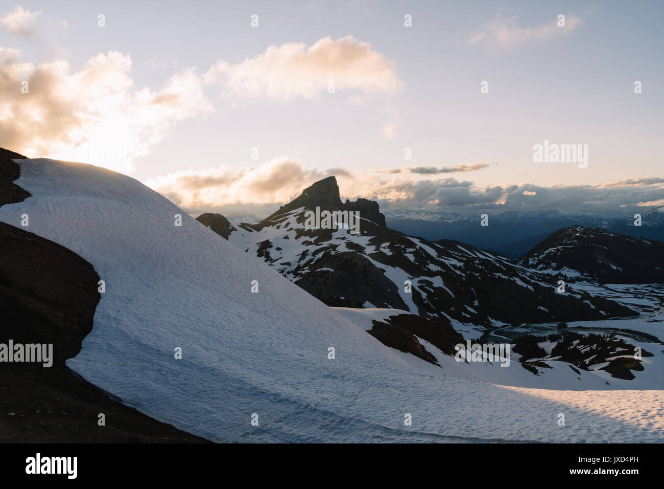 Remote mountain range at the end of the day with panoramic view Stock ...