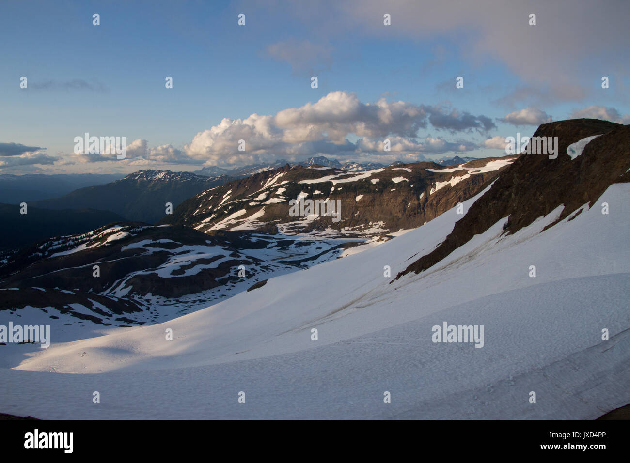 Remote mountain range at the end of the day with panoramic view Stock ...