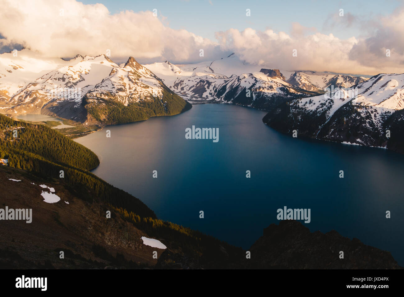 Remote mountain range at the end of the day with panoramic view Stock ...