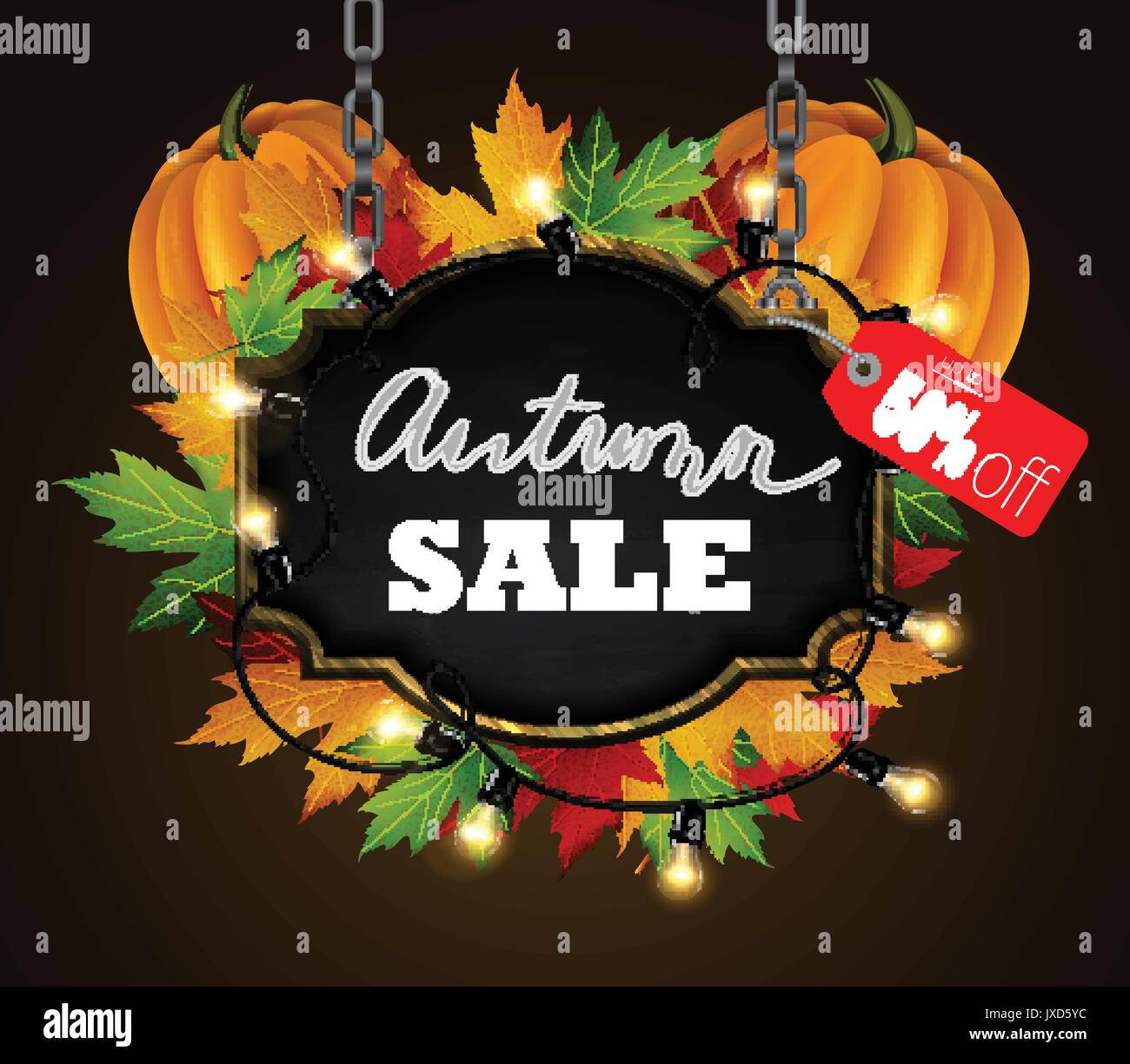 Vector realistic illustration of autumn sale wooden chalkboard ...