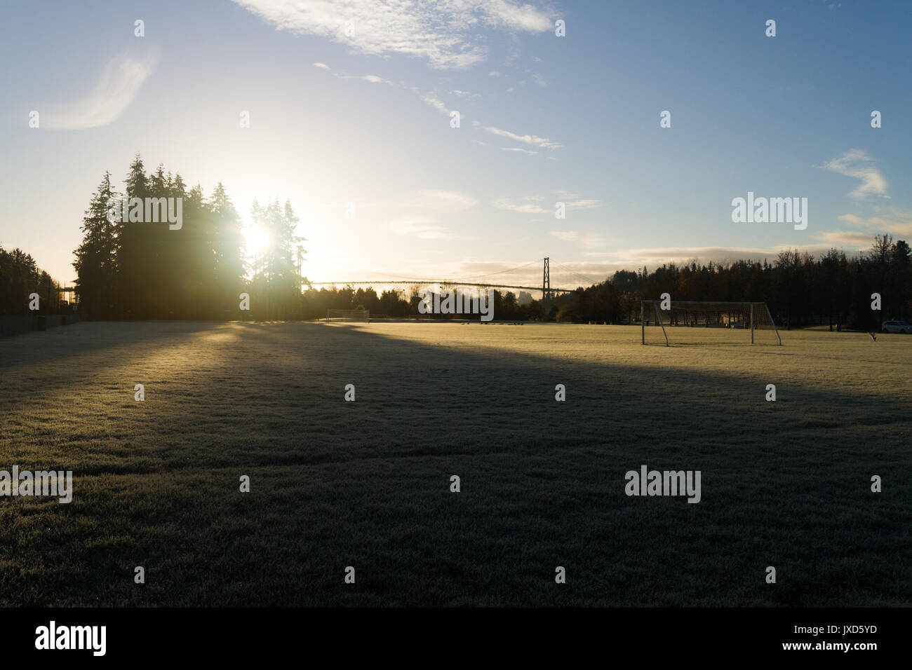Bridge, golden color of sunrise and lonely morning atmosphere Stock ...