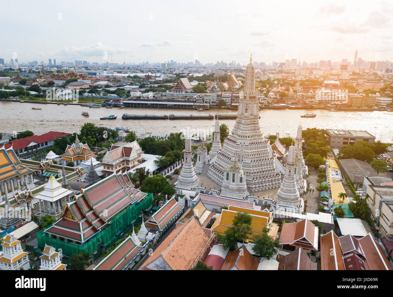 High angle view of Wat Arun temple and Chao Phraya river Stock Photo ...