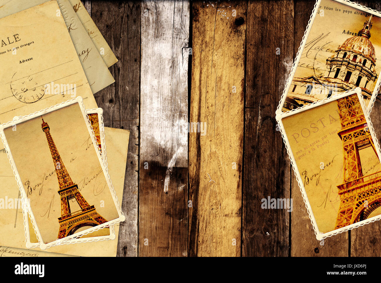 Old retro grunge cards with landmarks of Paris - Eiffel tower, Les ...