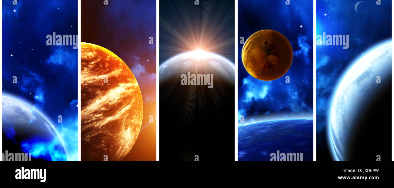 Set of vertical space banners with planets, nebula and stars. Elements ...