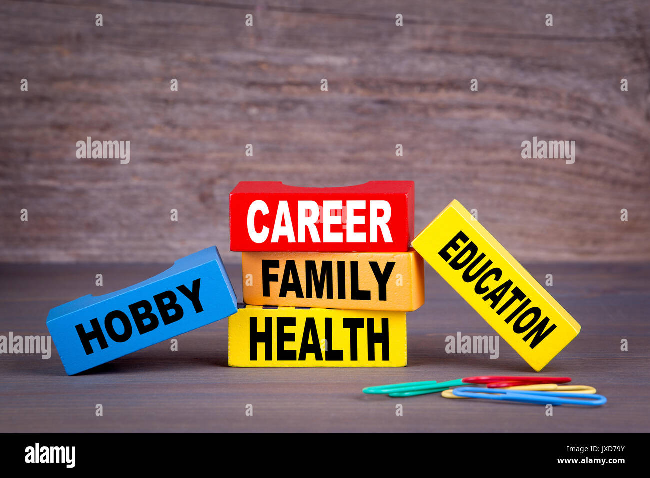 Career concept. Colored wooden blocks on the table Stock Photo - Alamy