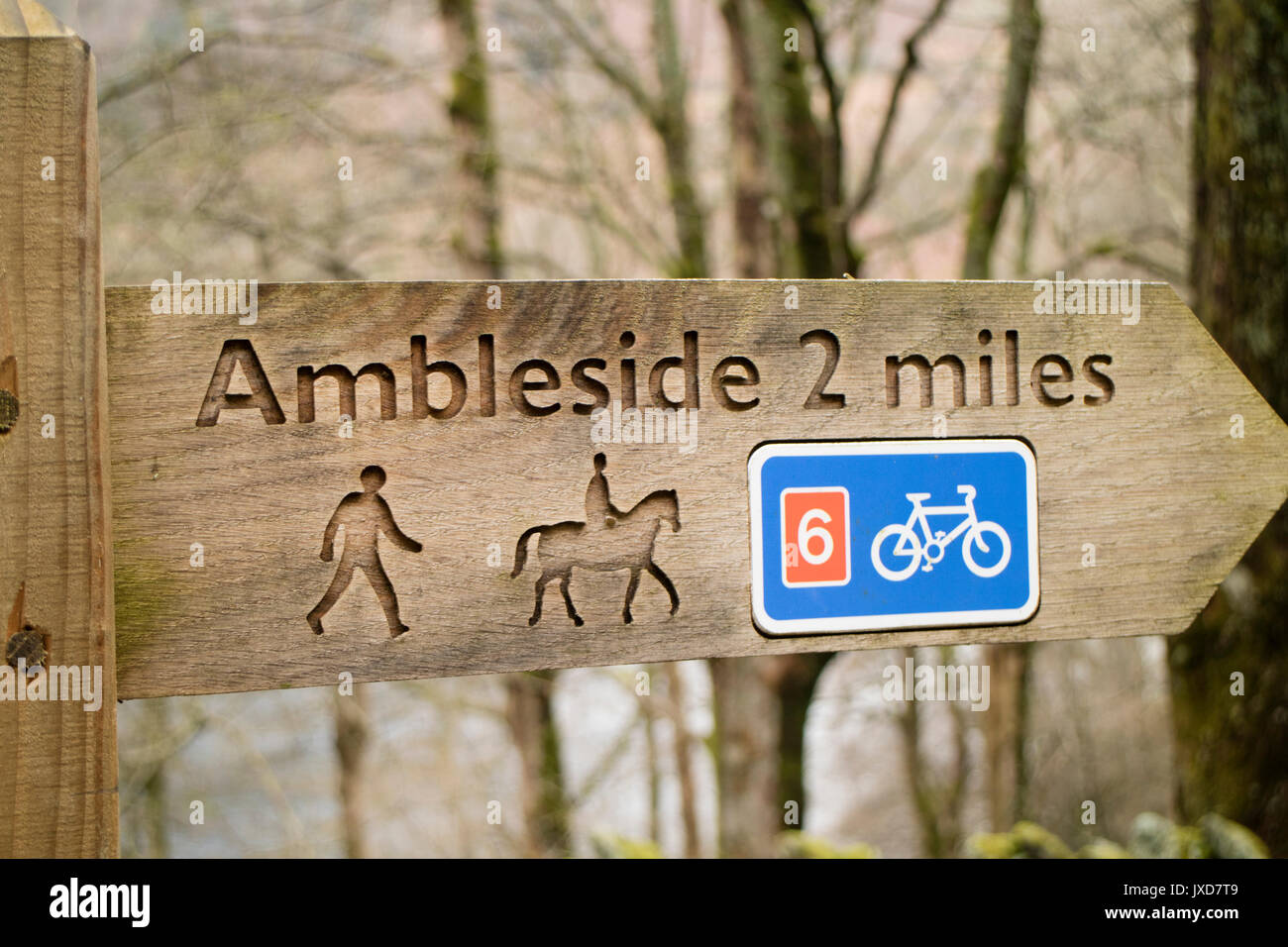 Public footpath signs to Ambleside and Grasmere, Lake District National ...