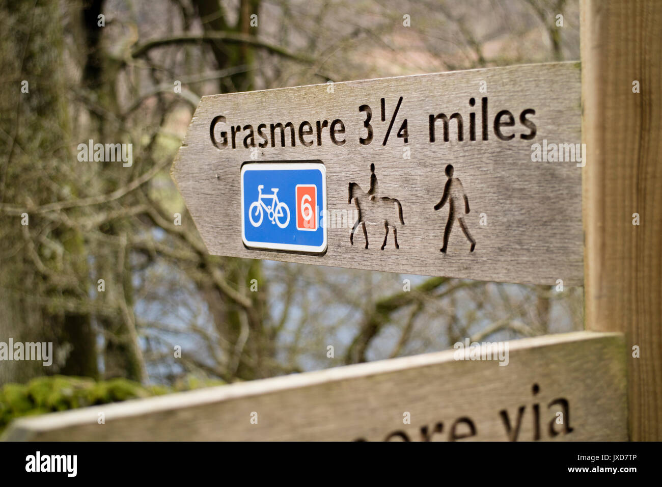 Public footpath signs to Ambleside and Grasmere, Lake District National ...