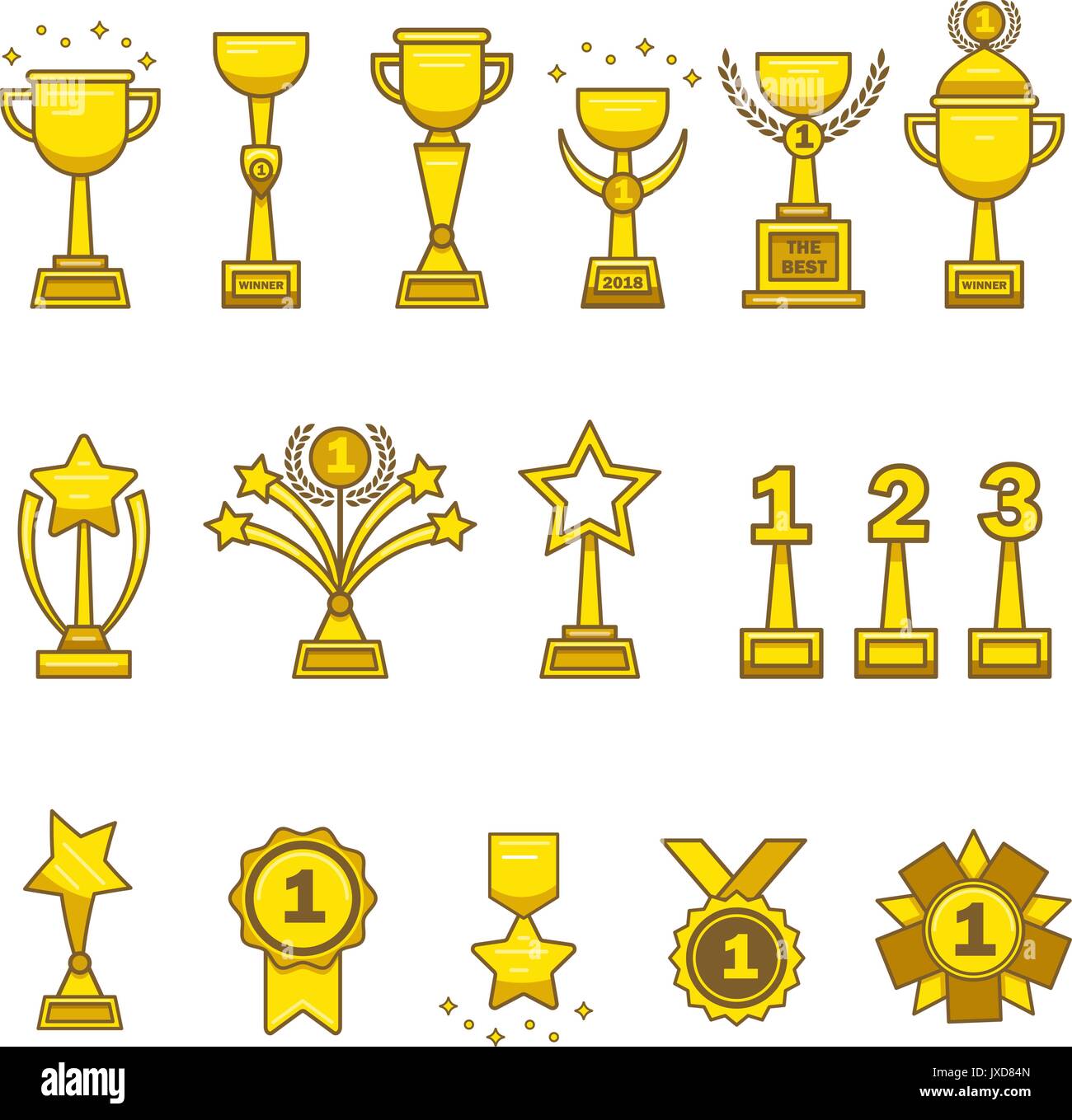 Gold awards cups medals set Stock Vector Image & Art - Alamy