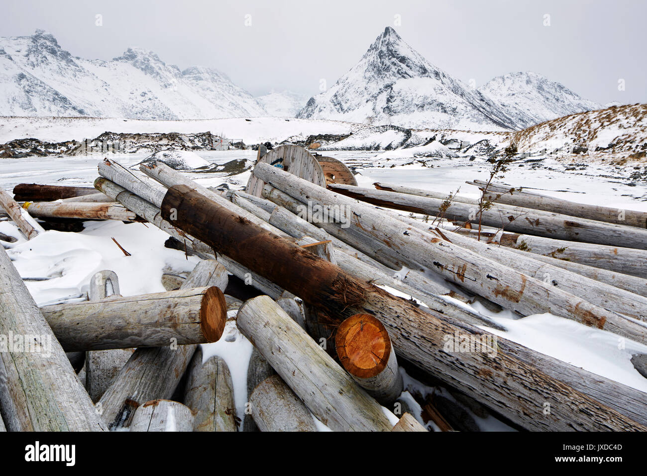 Construction material in winter scenery Stock Photo - Alamy