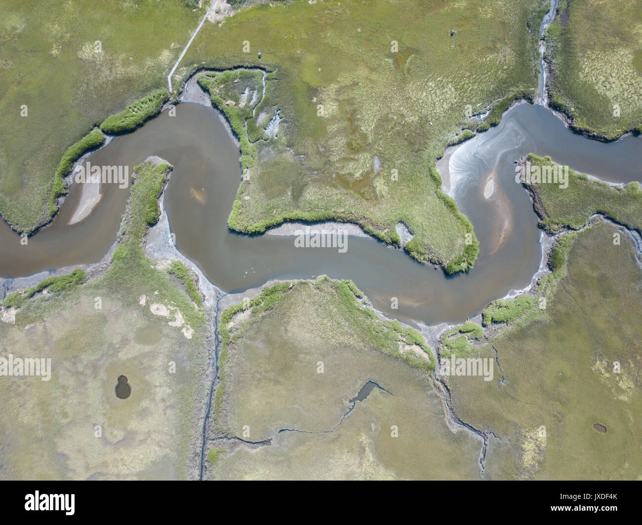 Narrow channels wind through a marsh on Cape Cod, Massachusetts ...