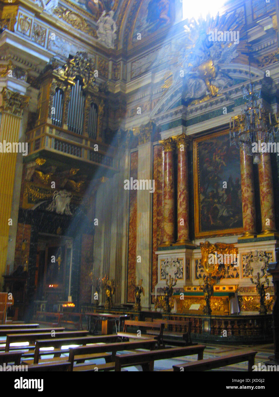 Dark interior of old church lit by sunbeam Stock Photo - Alamy