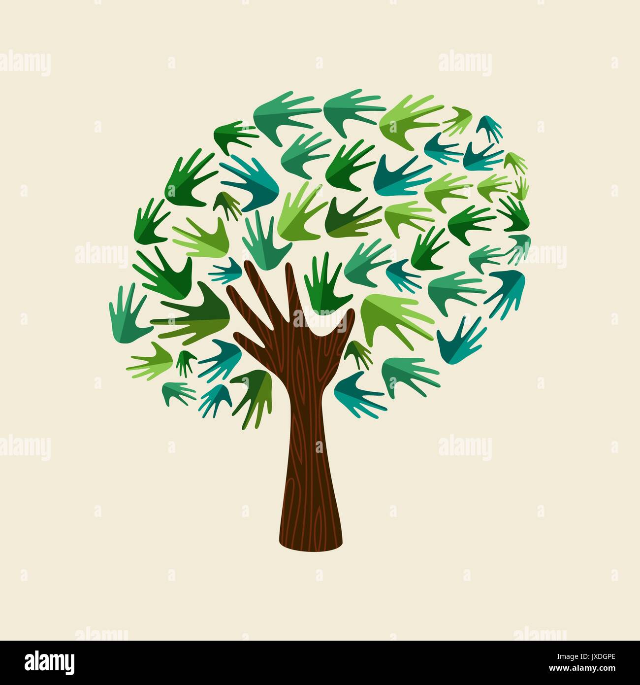 Green tree symbol with human hands. Concept illustration for ...