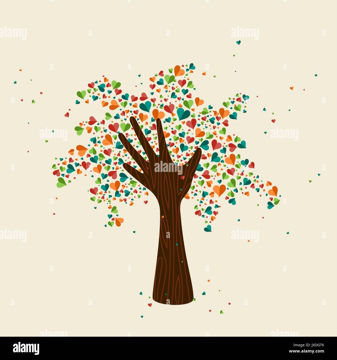 Hand tree love symbol with colorful hearts. Concept illustration for ...