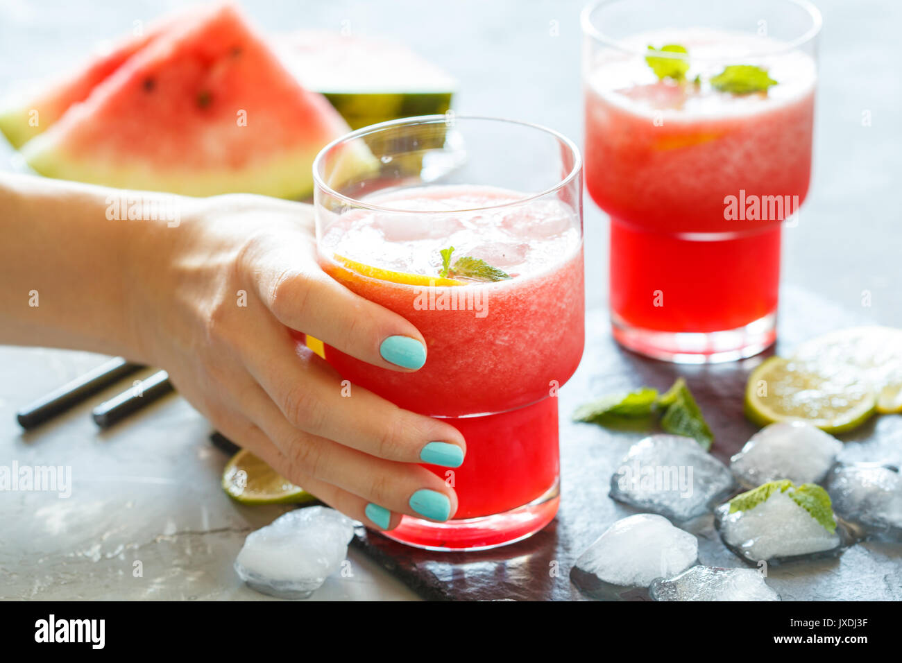 Cold homemade watermelon lemonade Stock Photo - Alamy