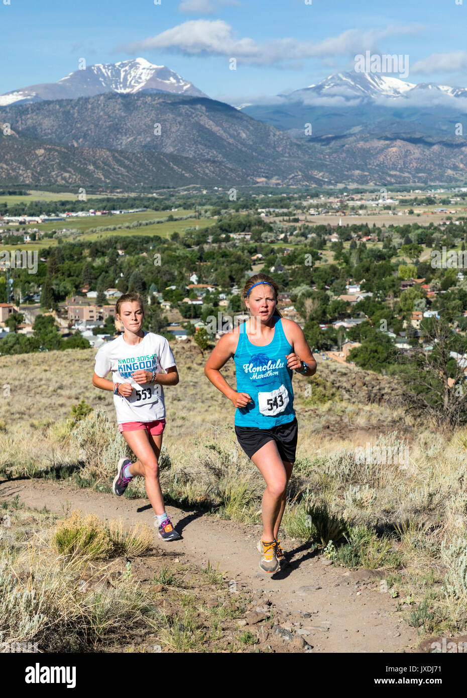 Female runners compete in the Fibark Festival trail run; Salida ...
