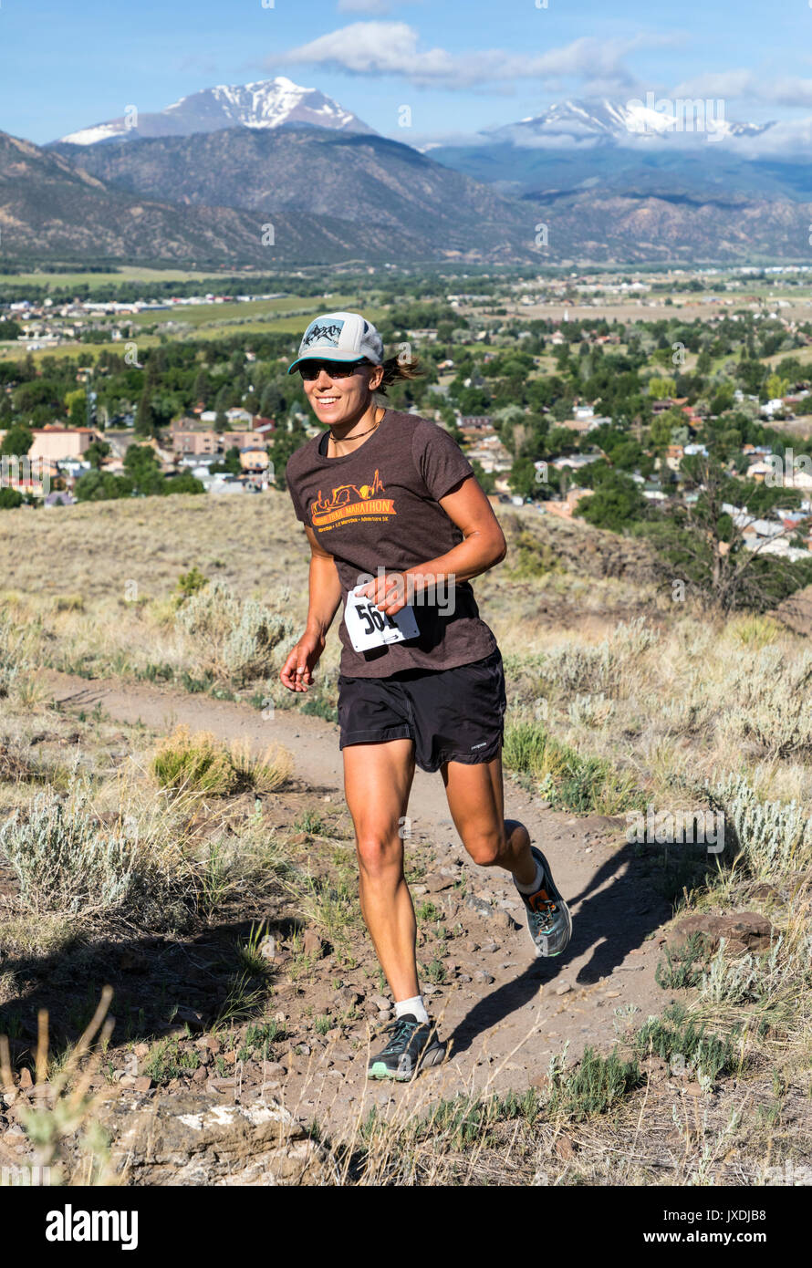 Female runners compete in the Fibark Festival trail run; Salida ...